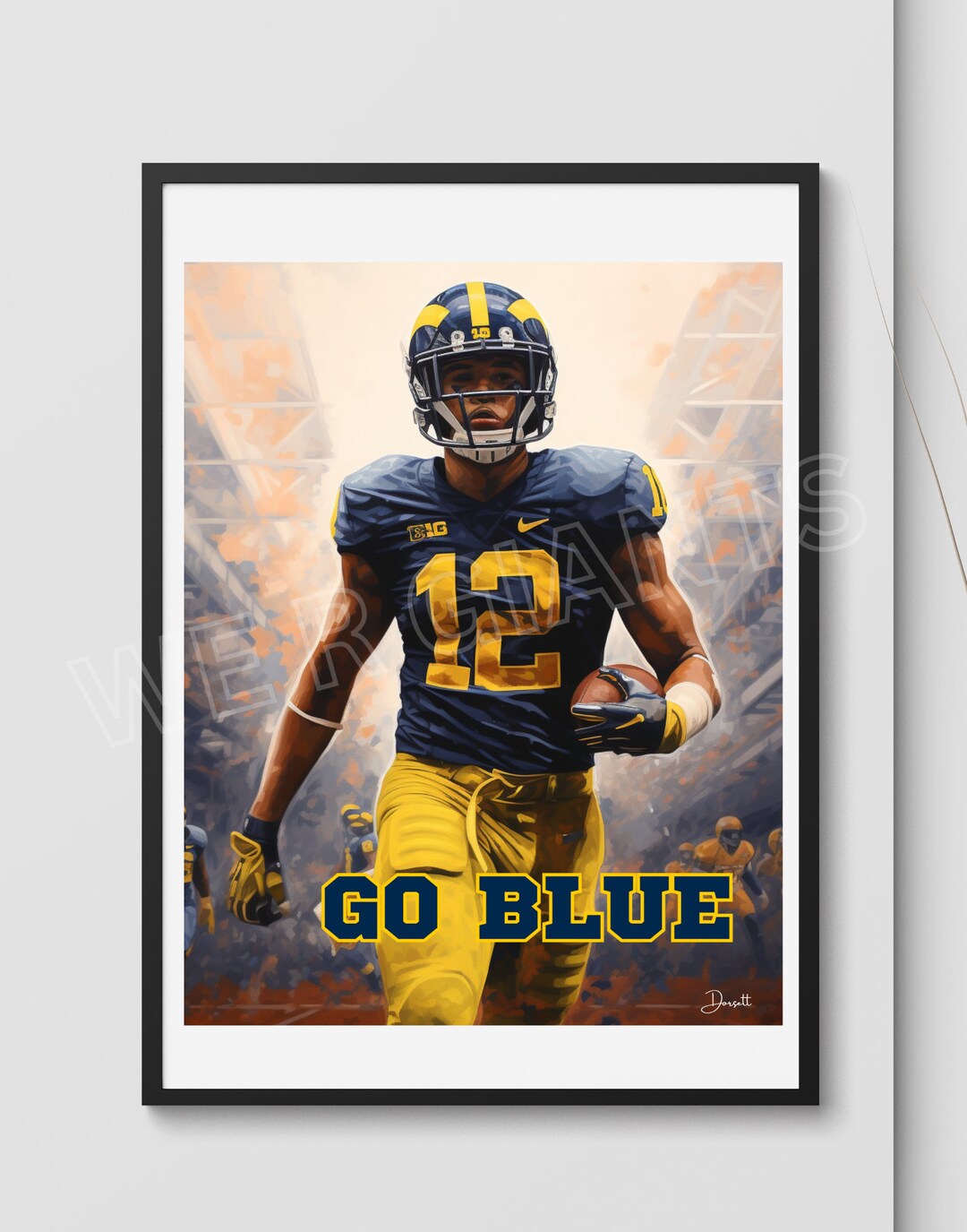 Michigan Wolverines Football Go Blue Watercolor Wall Art Wall Decor ...