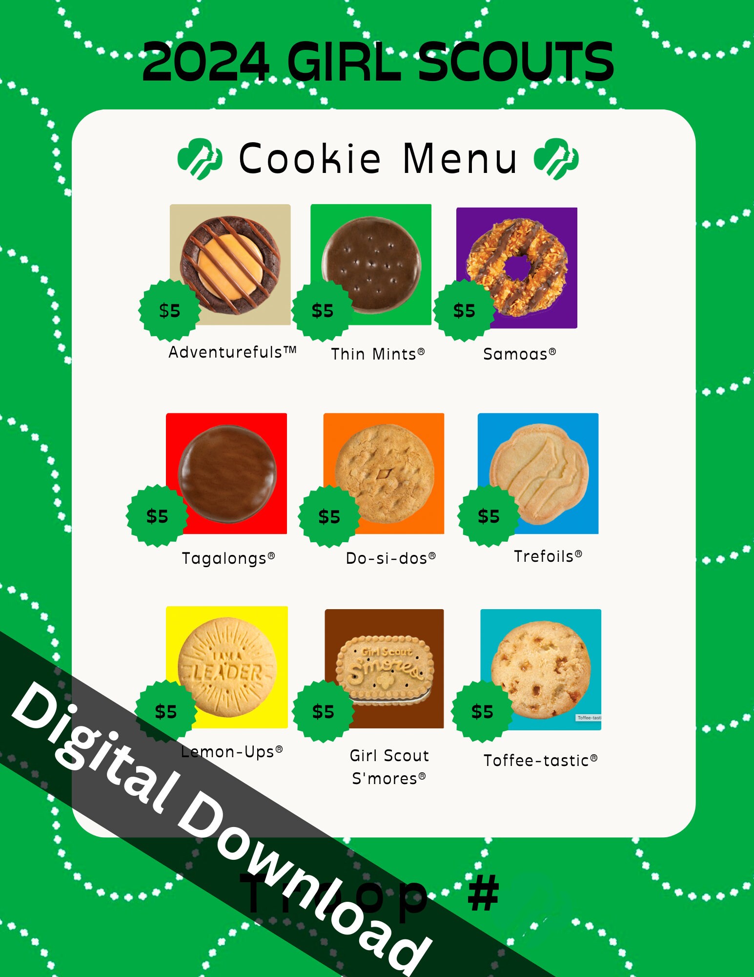 Girl Scouts 2024 Cookie Menu Information Sheet Editable Printable