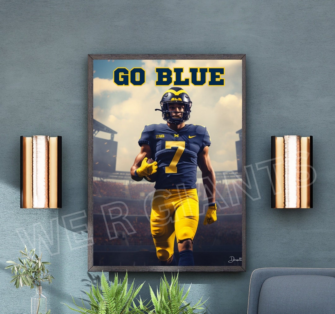 Michigan Wolverines Football Go Blue Watercolor Wall Art Wall Decor ...