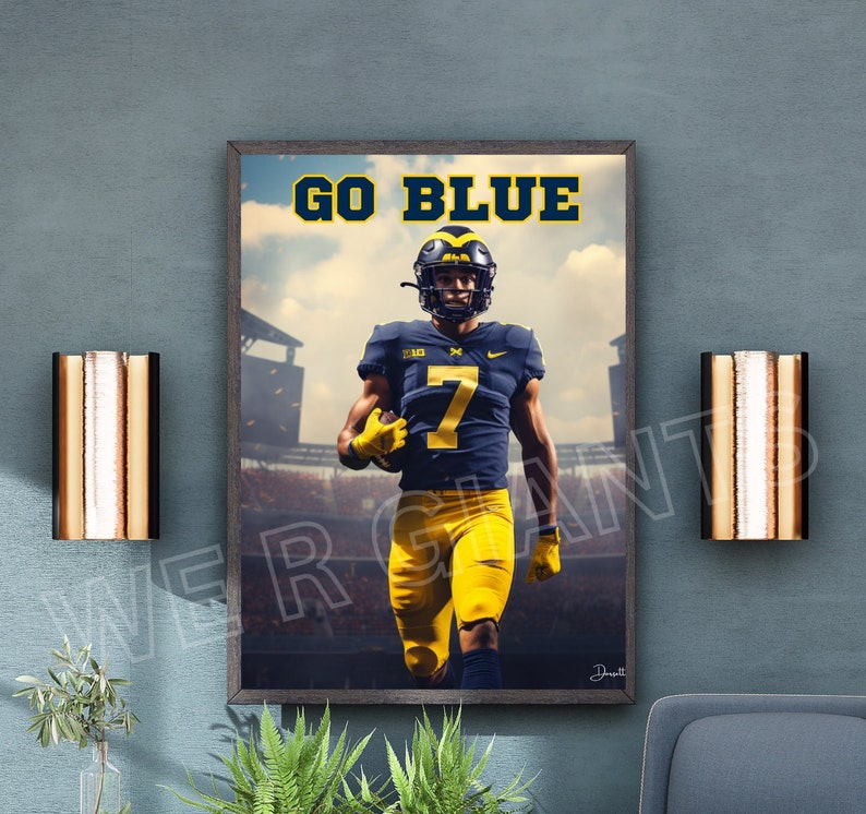 Michigan Wolverines Football Go Blue Watercolor Wall Art Wall Decor ...