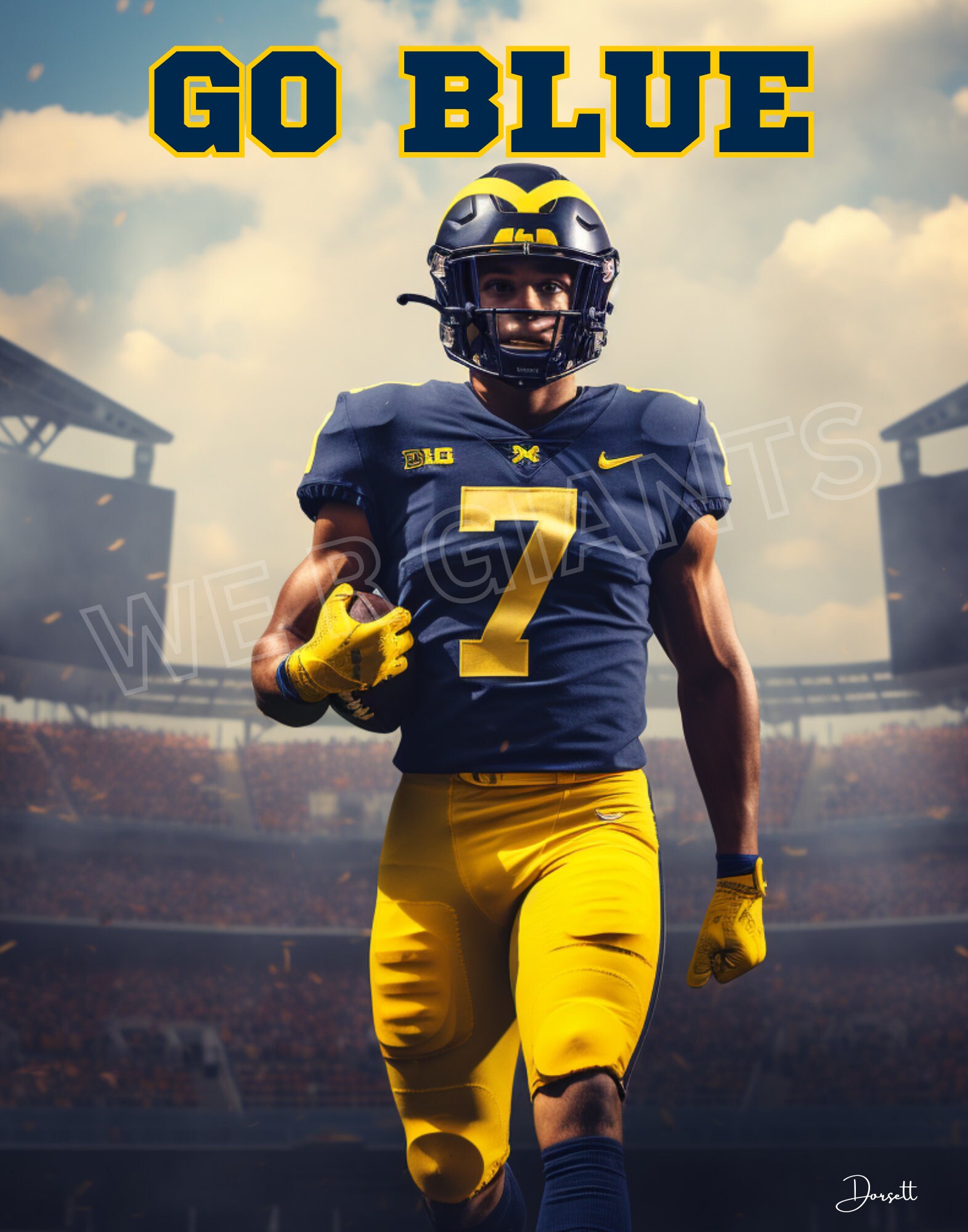 Michigan Wolverines Football Go Blue Watercolor Wall Art Wall Decor ...