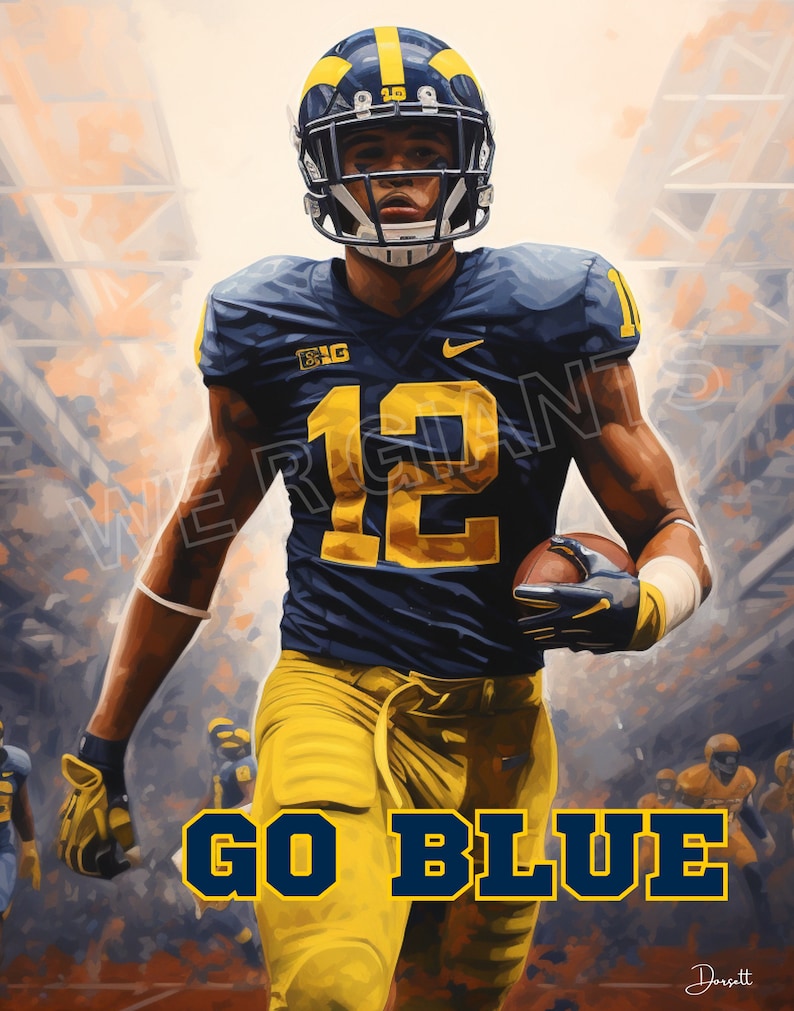 Michigan Wolverines Football Go Blue Watercolor Wall Art Wall Decor ...