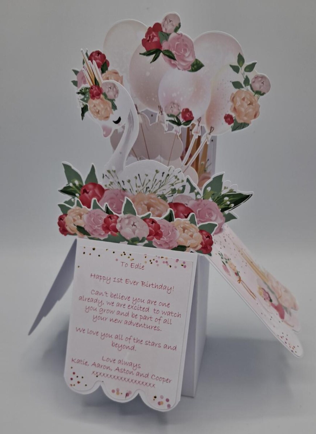 Personalised Swan Pop up Card, Birthday, Naming Day, Christening, 8" X ...