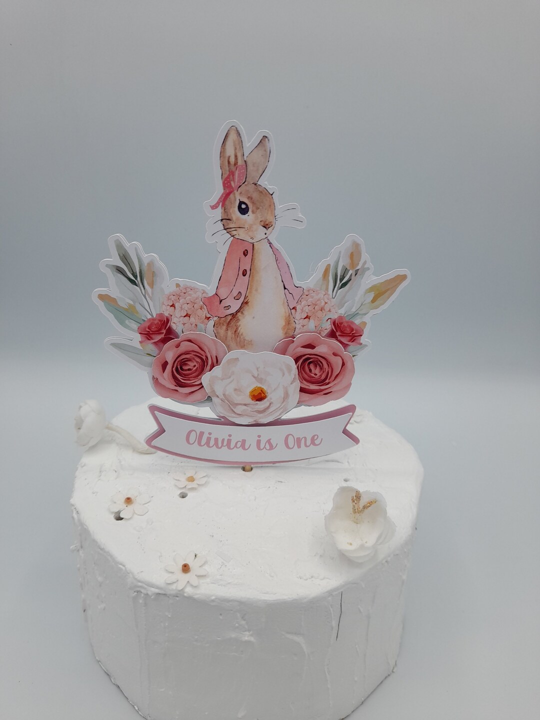 Personalised Bunny Cake Topper: Floral Birthday Party Decor - Etsy