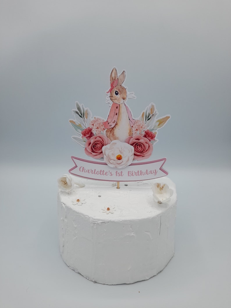 Personalised Flopsy Rabbit Cake Topper: Floral Christening / Birthday ...