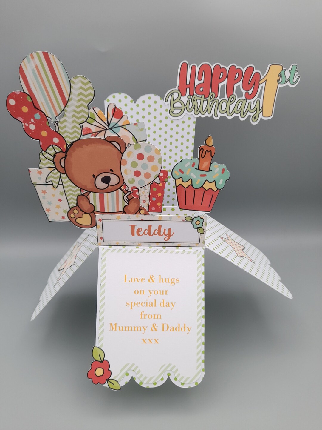 Personalised Teddy Bear Pop up Box Card, Any Age, Unique Birthday Cards ...