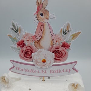 Personalised Flopsy Rabbit Cake Topper: Floral Christening / Birthday ...