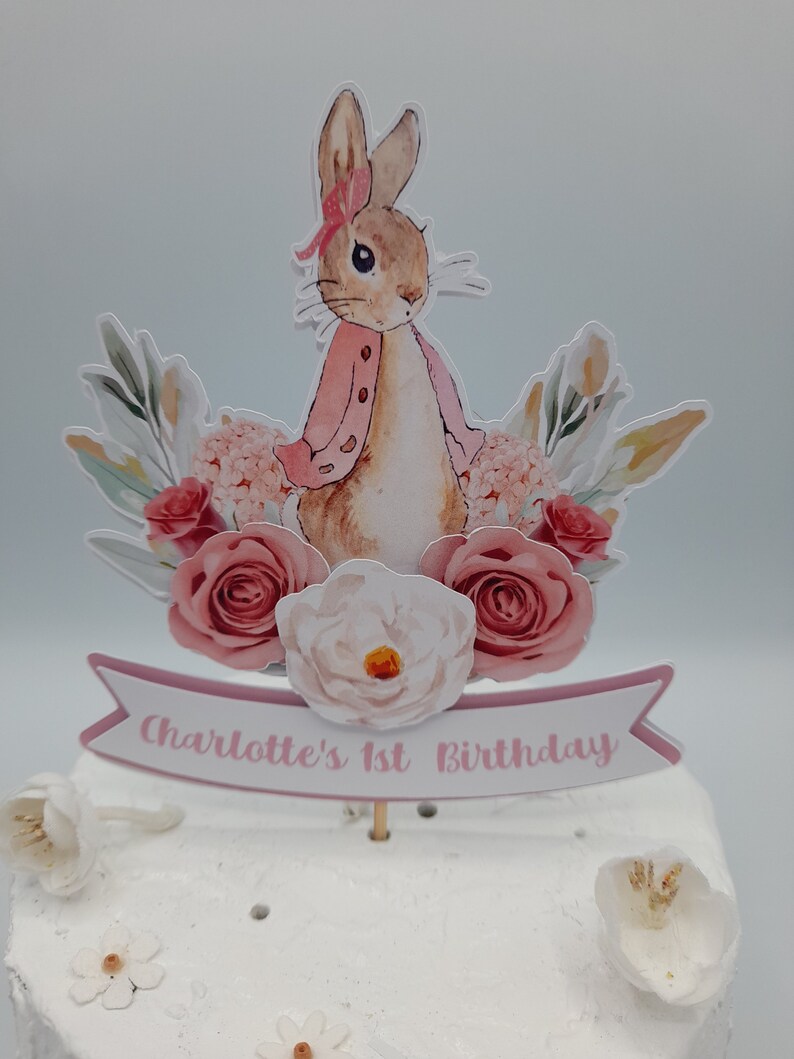 Personalised Flopsy Rabbit Cake Topper: Floral Christening / Birthday ...