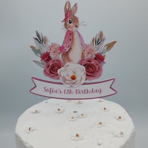Personalised Flopsy Rabbit Cake Topper: Floral Christening / Birthday ...