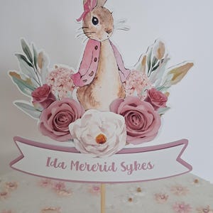 Personalised Flopsy Rabbit Cake Topper: Floral Christening / Birthday ...