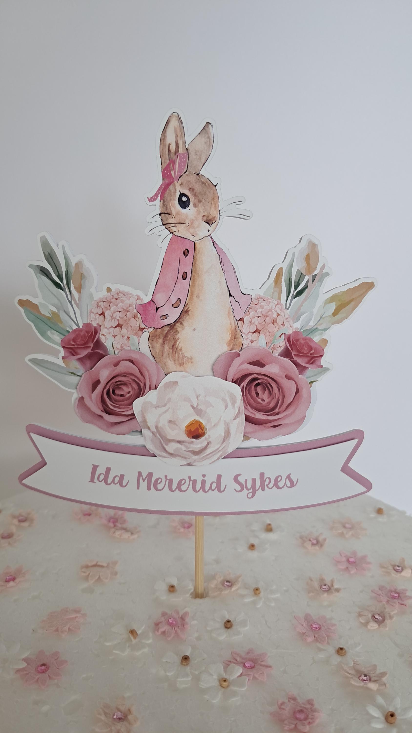 Personalised Flopsy Rabbit Cake Topper: Floral Christening / Birthday ...
