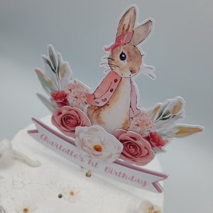 Personalised Flopsy Rabbit Cake Topper: Floral Christening / Birthday ...