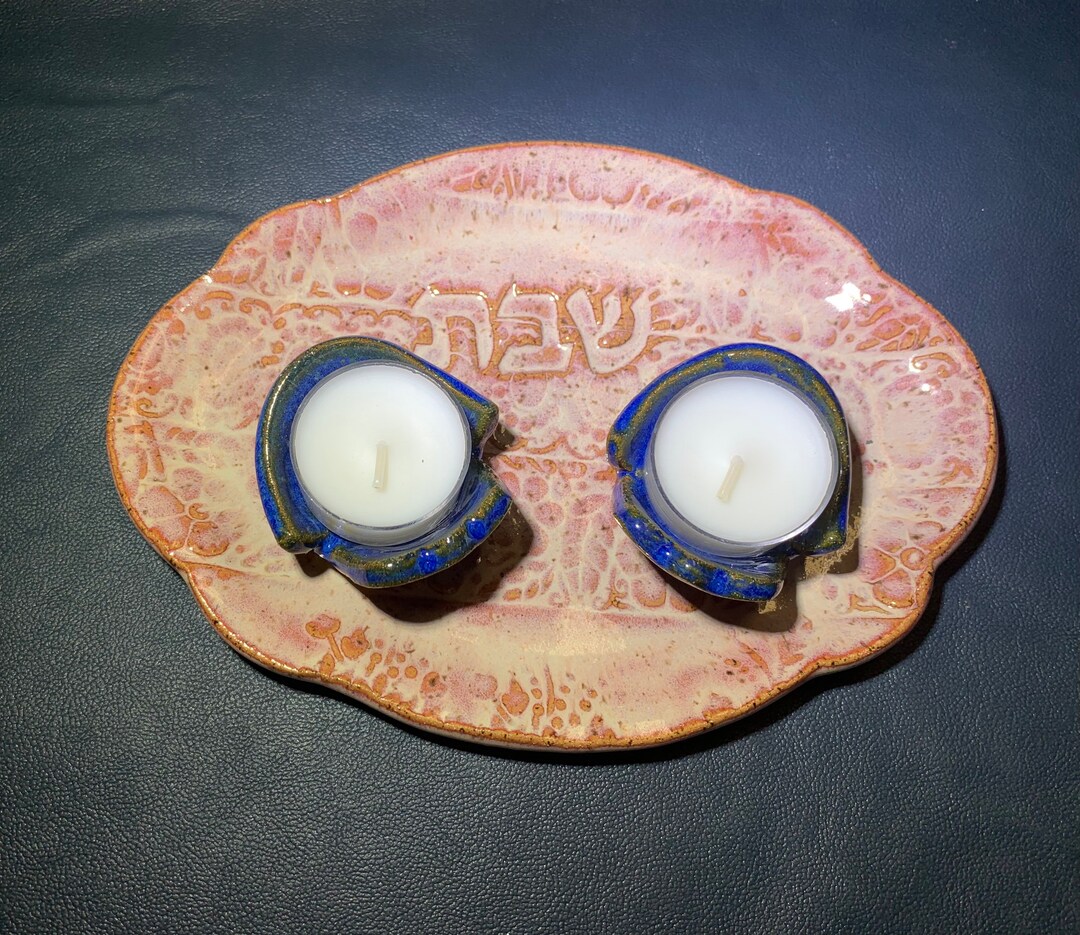 Shabbat Candlesticks. Ceramic Shabbat Tray. Blue Pottery Shabbat ...
