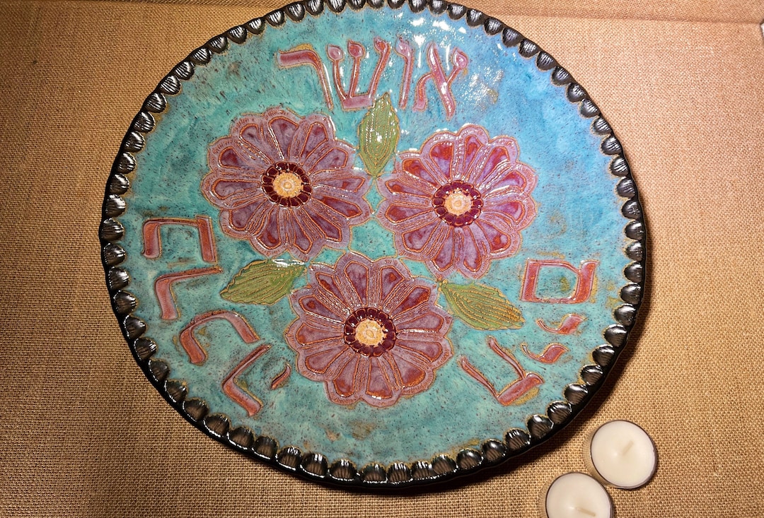 Handmade Ceramic Bowl With Flowers, Bracha blessing, Chaim life, and ...