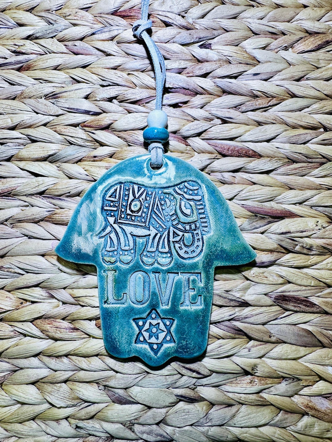 Handmade Ceramic Hamsa With Elephant and Love, Hamsa Wall Art Gift ...
