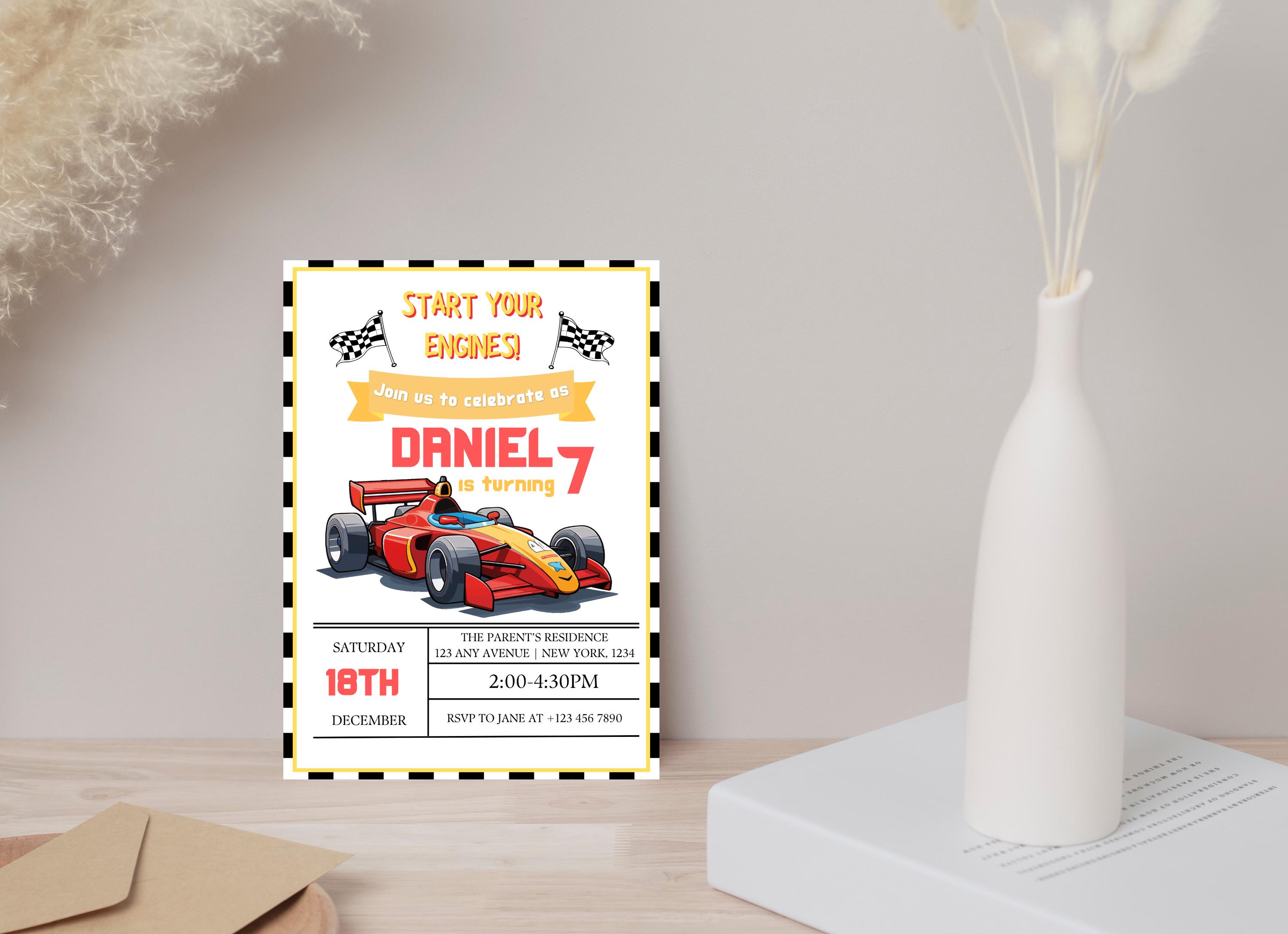 Race Car Birthday Invitation, Race Car Invitation for Kids, Race Car ...