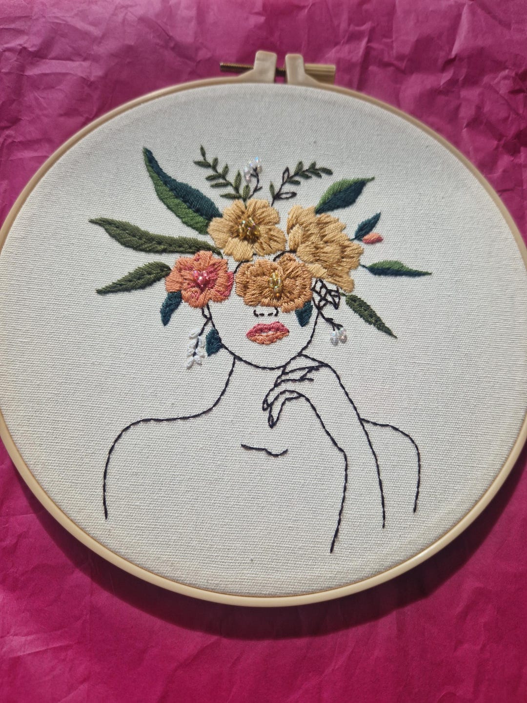 Embroidered Woman and Flowers - Etsy