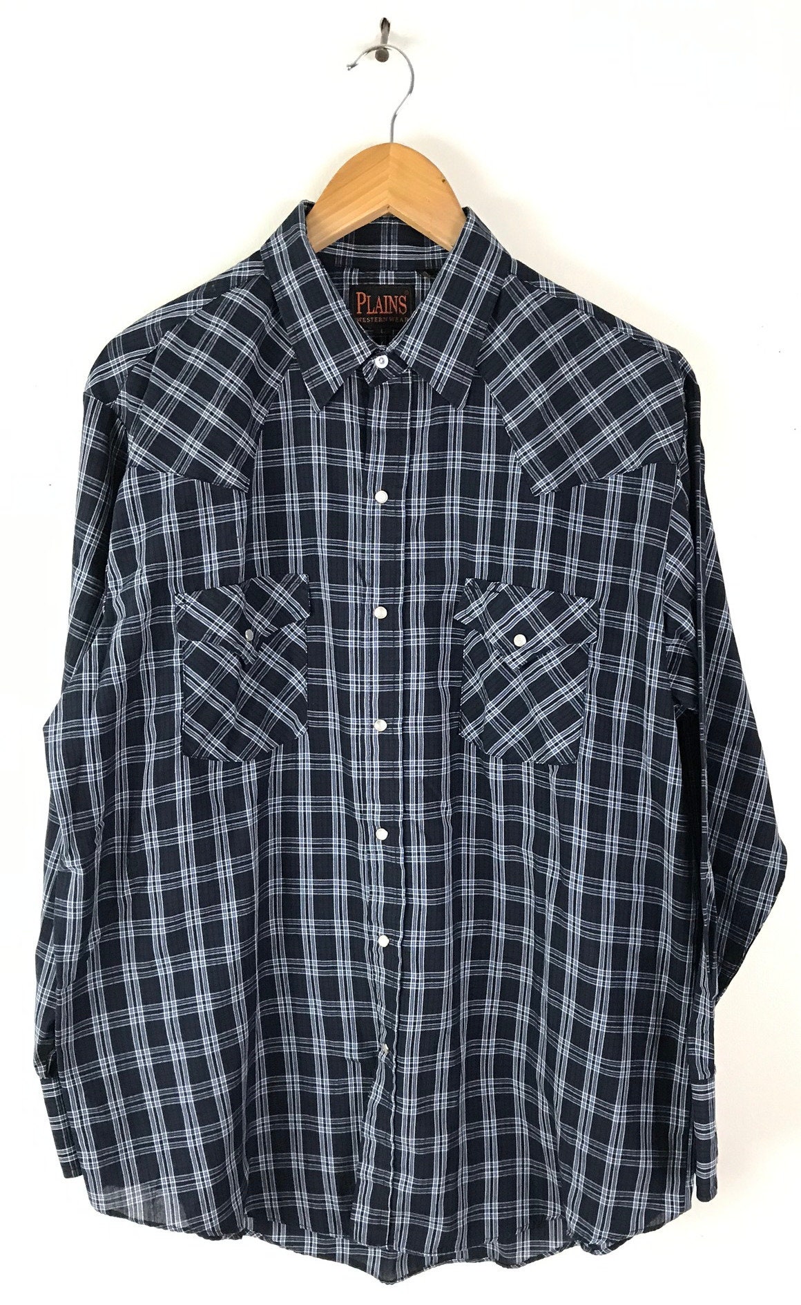 Vintage Mens Plaid Western Shirt: Black & Blue Shirt Size Large, 1990s ...