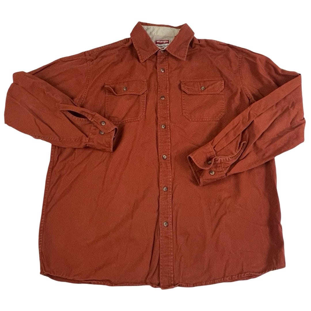 Vintage Wrangler Orange Western Shirt Mens Large | Burnt Orange Country ...