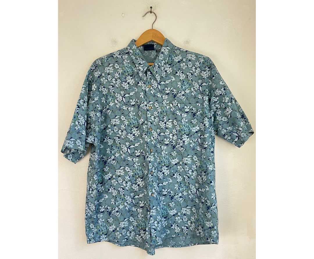 Vintage Light Blue Floral Shirt Mens XL, Blue Flowered Mens Button Down ...