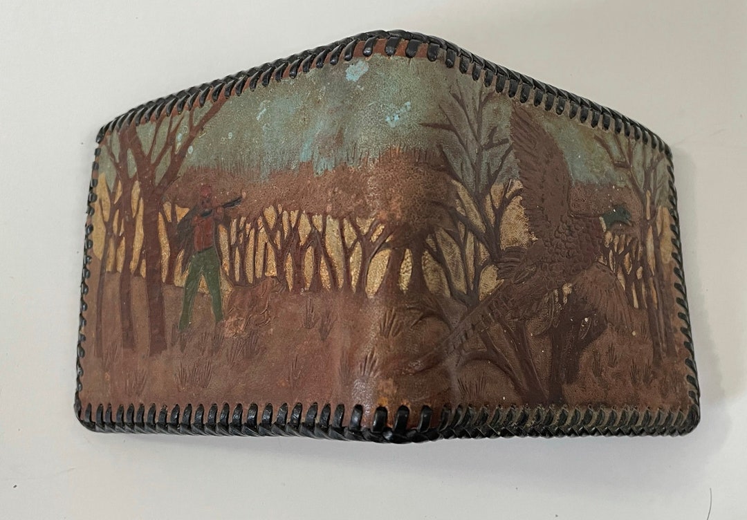 Vintage Mens Wallet, Handmade Hunting Scenery Wallet, Hand Painted ...