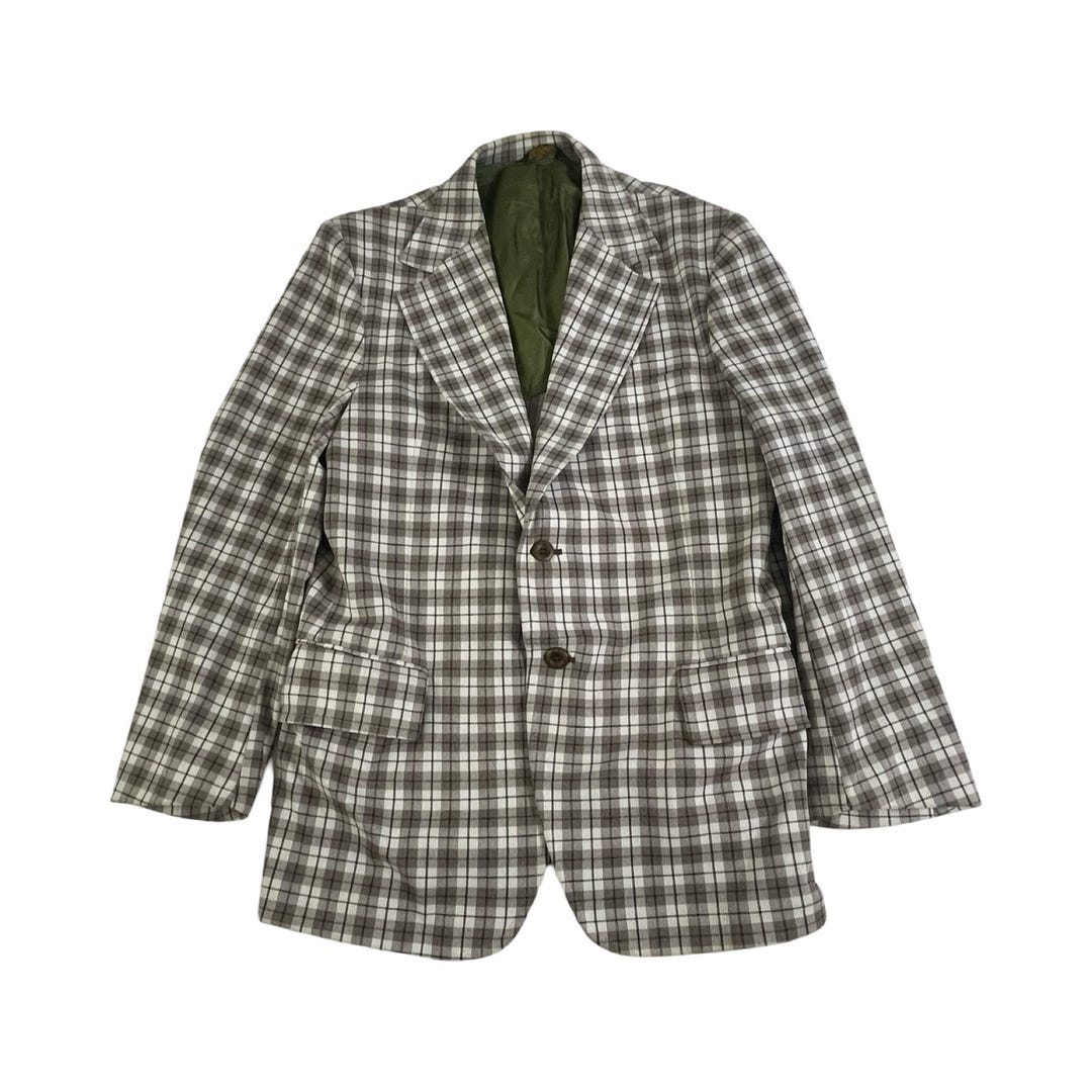 70s Sears Brown Plaid Sport Coat Mens Size 42 Vintage Brown White Plaid ...