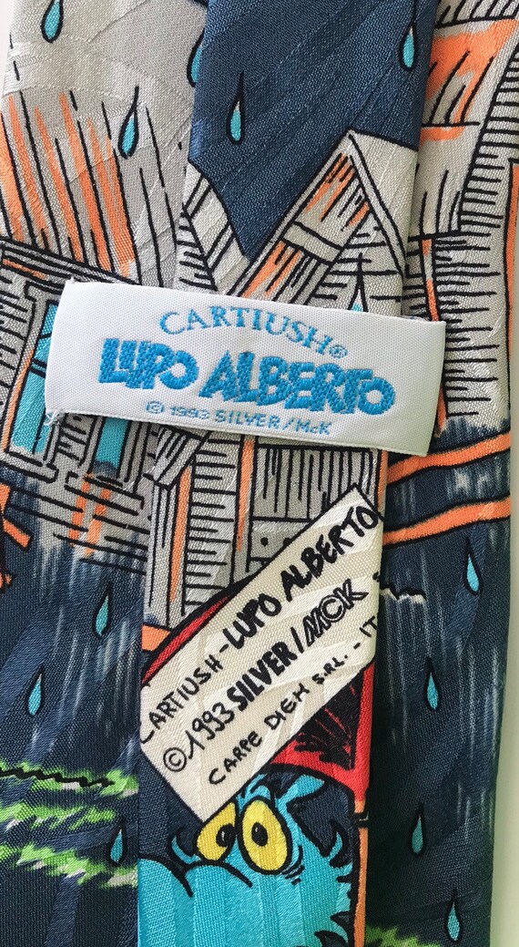 1993 Lupo Alberto Italian Comic Book Tie, Rain Scene … - Gem