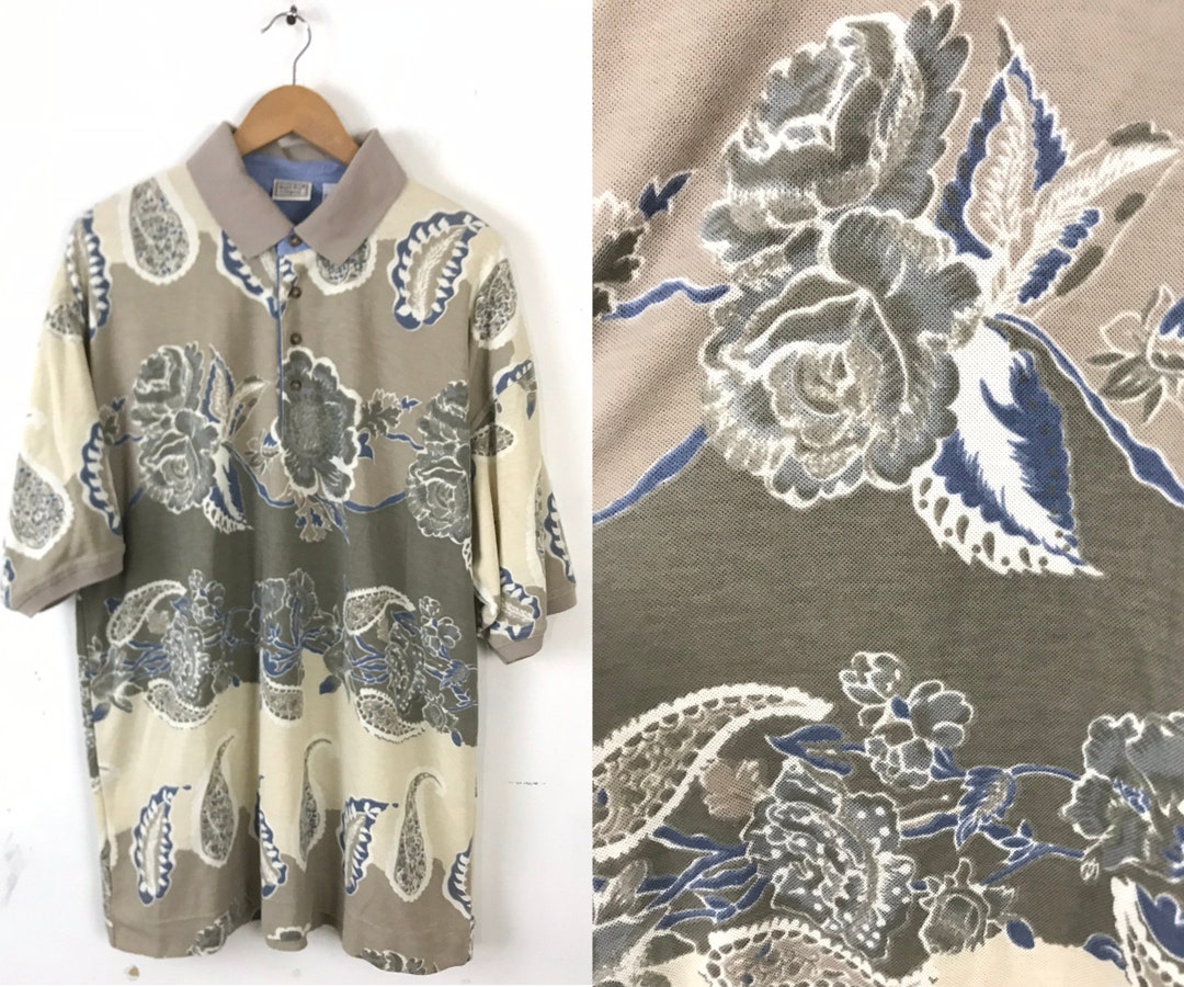 Vintage Mens Bugle Boy Polo Shirt 90s Tan Blue Paisley Print - Etsy