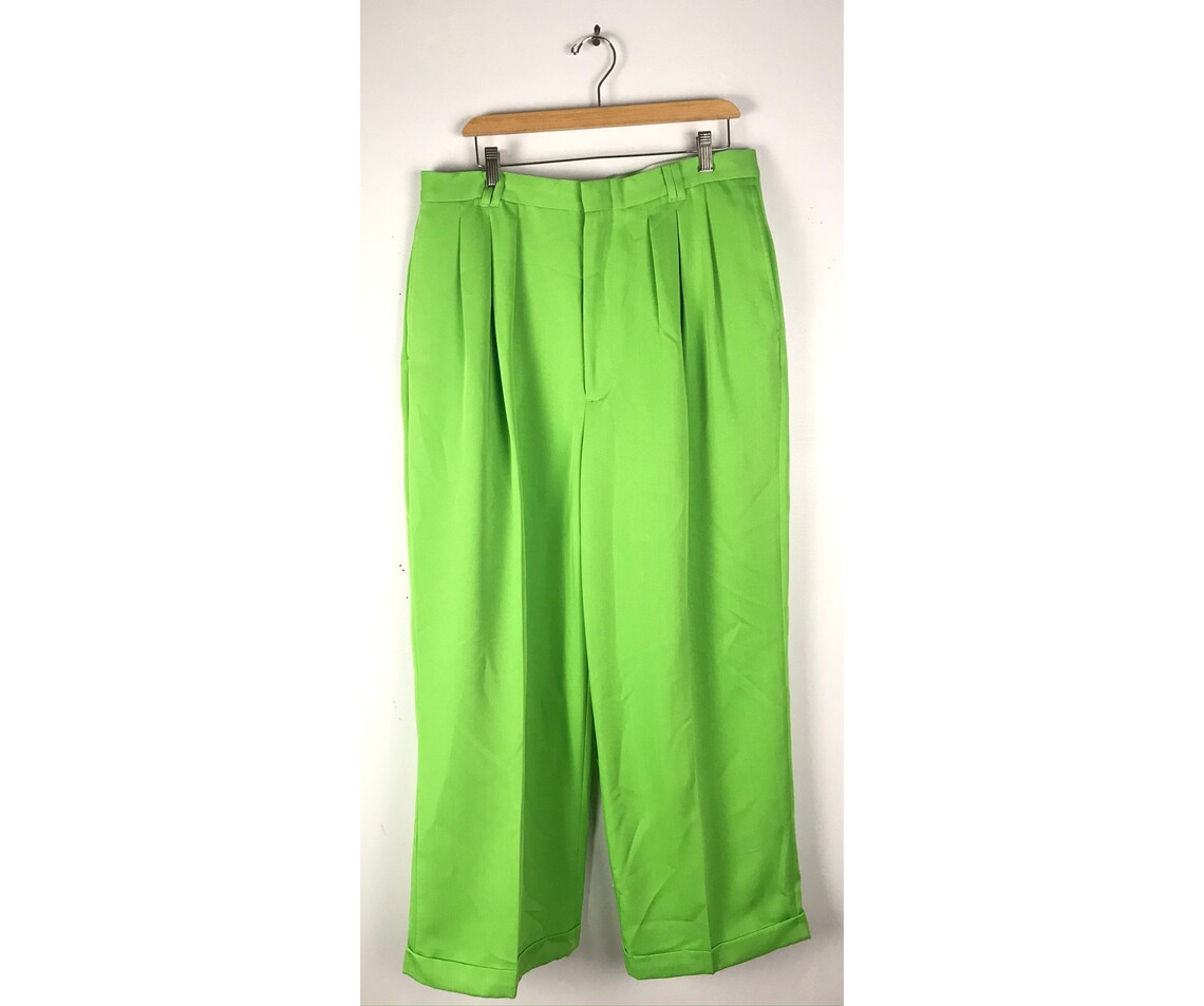 Vintage Mens Lime Green Pants, Wide Leg Swing Pants Size 34 Waist ...