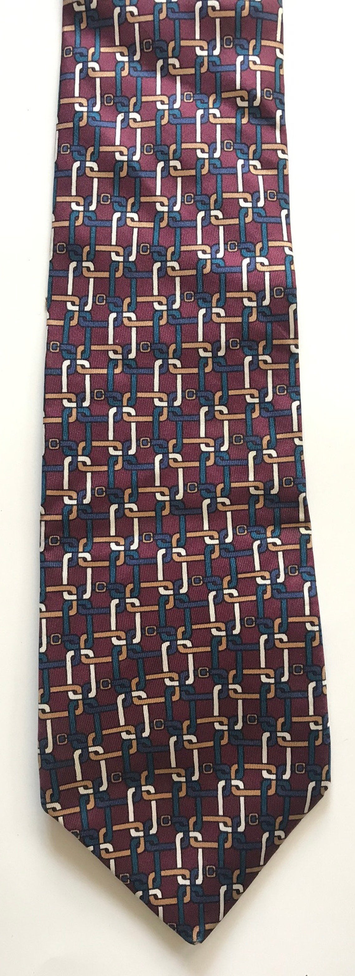 90s Red Blue & White Chain Print Tie, Handmade Tie, Print Necktie ...
