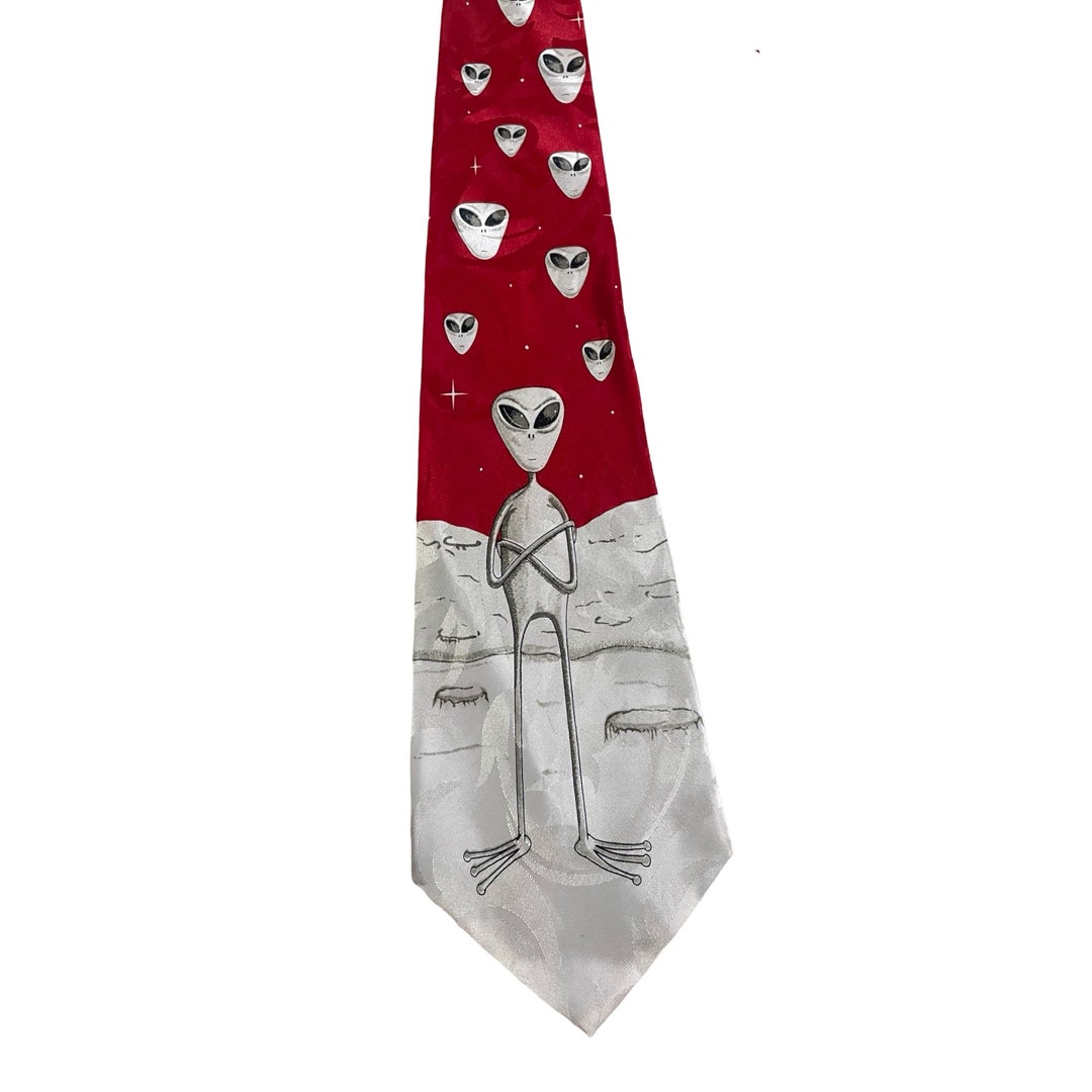 Vintage Aliens Tie, Red White Outer Space Extraterrestrial Alien ...