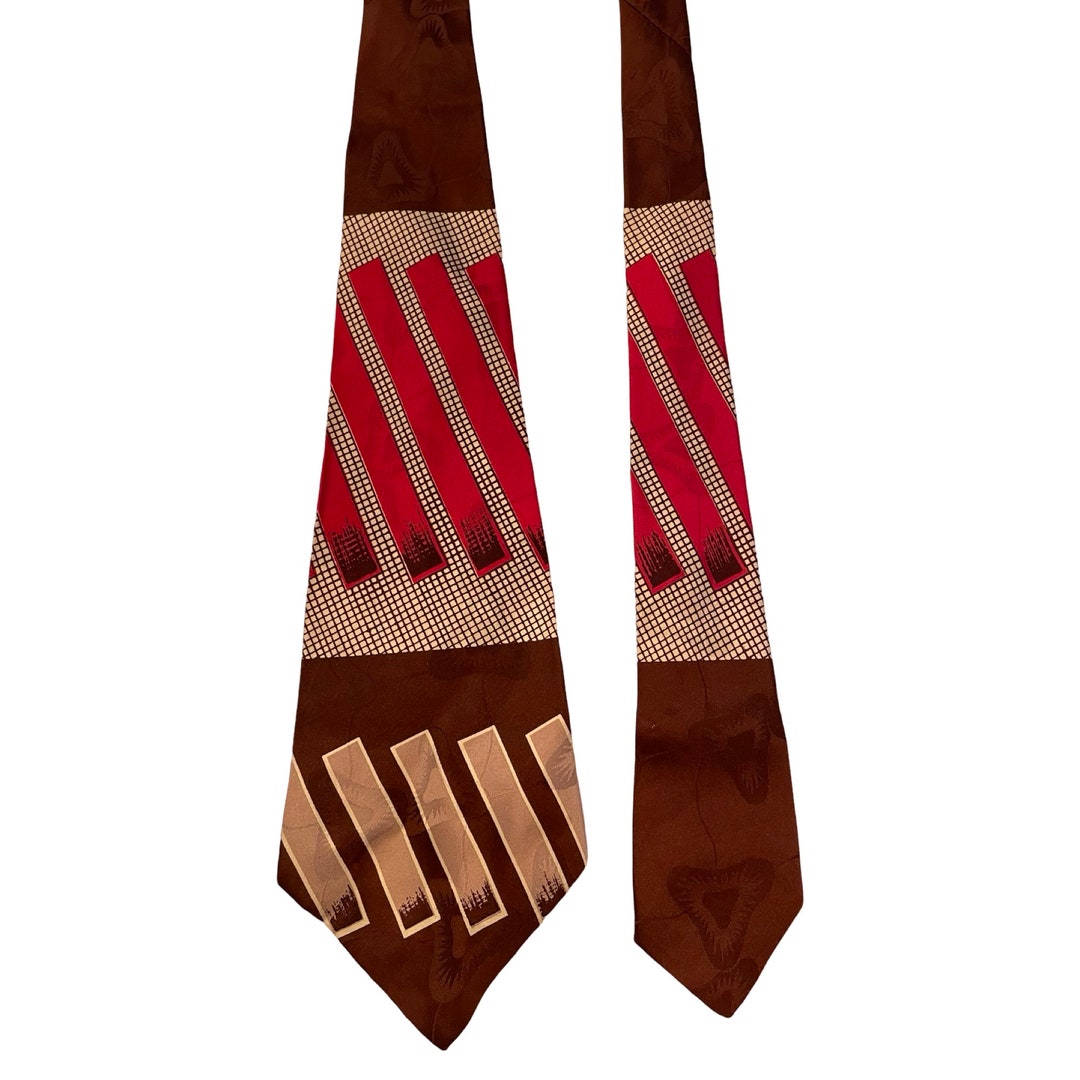 1940s Brown & Red Abstract Print Tie, Vintage 40s Old Fashioned Funky ...
