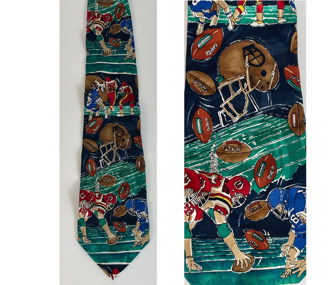 Vintage Mens Football Tie, Colorful Football Field Helmets Players ...