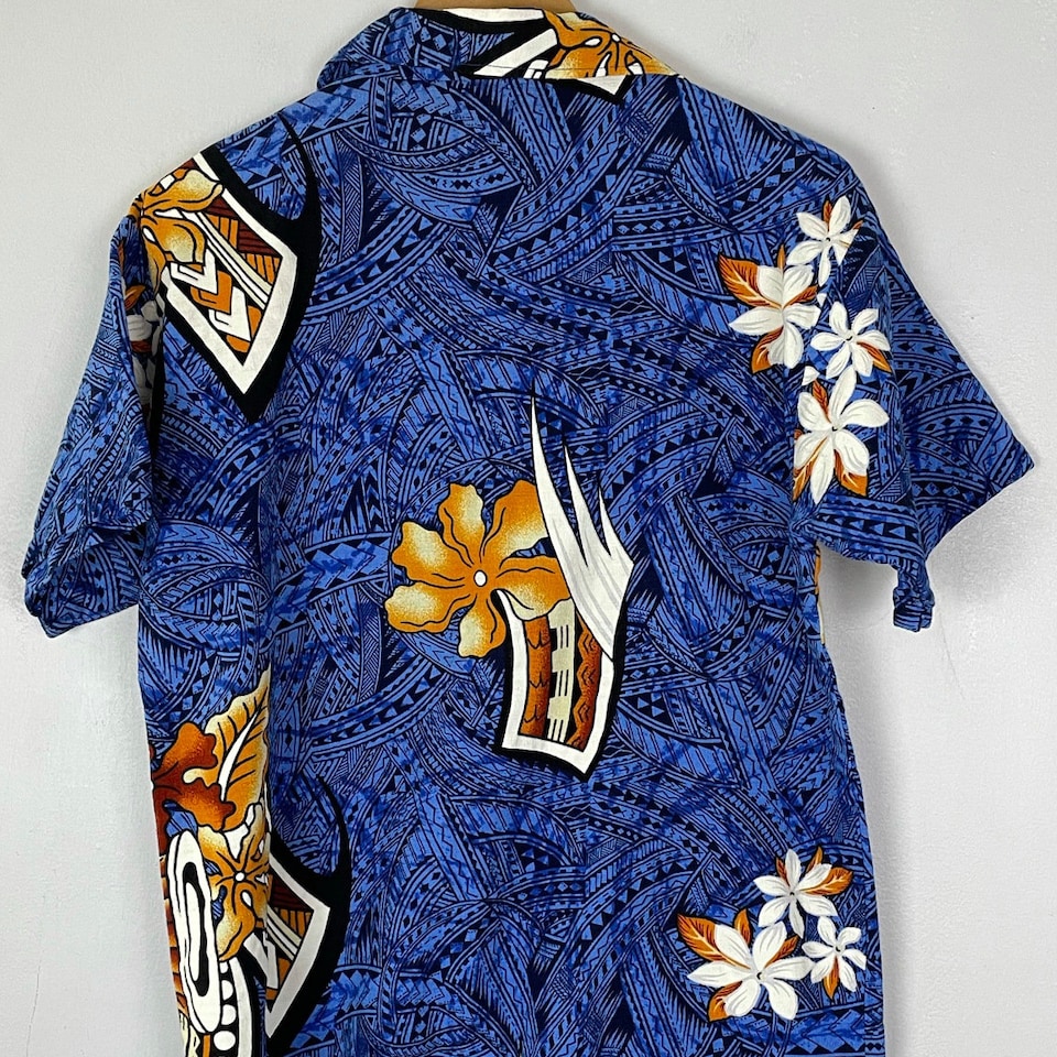 Vintage Blue & Orange Floral Print Hawaiian Shirtr Luau Shirt sold by Mosquito Magnetic | SKU ...