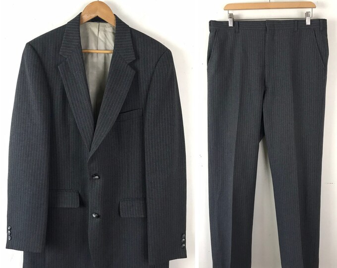 Vintage Johnny Carson Dark Gray Pinstriped Two Piece Suit Mens 42 & 36W ...
