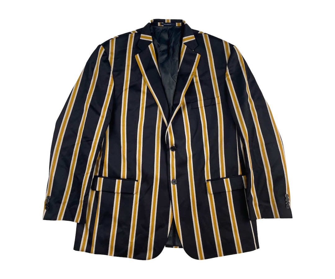 Vintage Navy Blue Gold White Striped Sport Coat Mens Size 46R, Retro ...