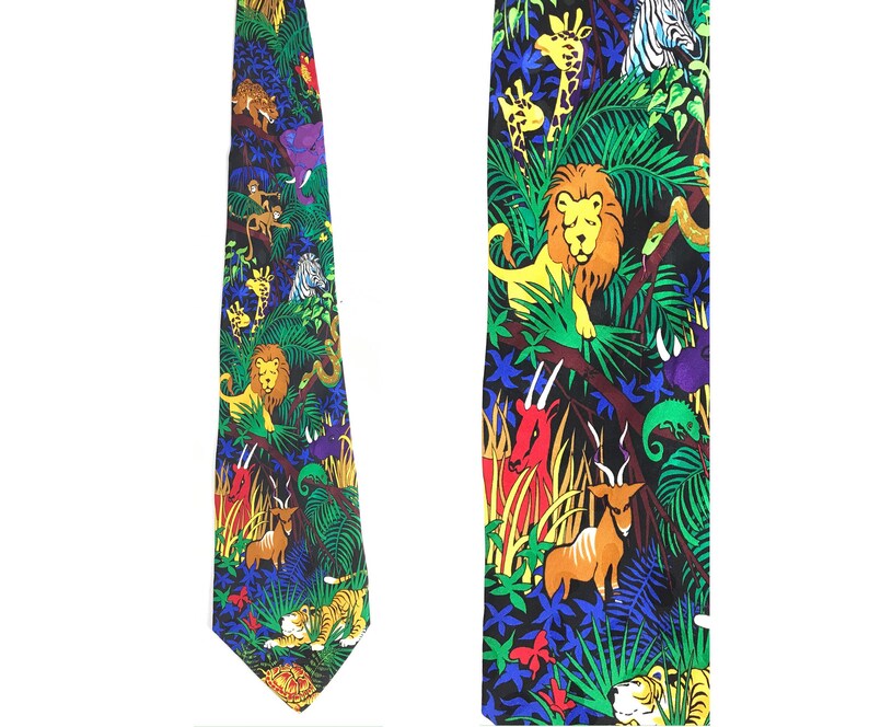 Vintage Mens Animals in Jungle Tie Jungle Print Tie Animals - Etsy