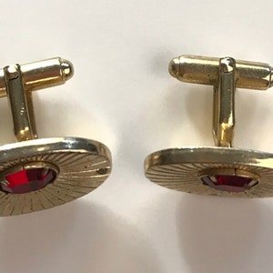 Vintage Gold & Red Jewel Oval Cufflinks, Classic Gold Fancy Dressy ...