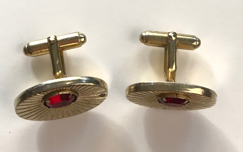 Vintage Gold & Red Jewel Oval Cufflinks, Classic Gold Fancy Dressy ...