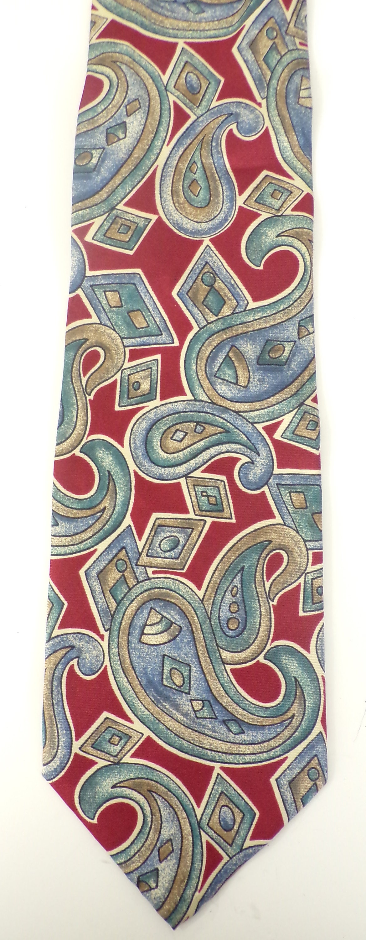 Vintage Mens Paisley Tie, 90s Blue Red Brown Tie, Silk Paisley Print ...