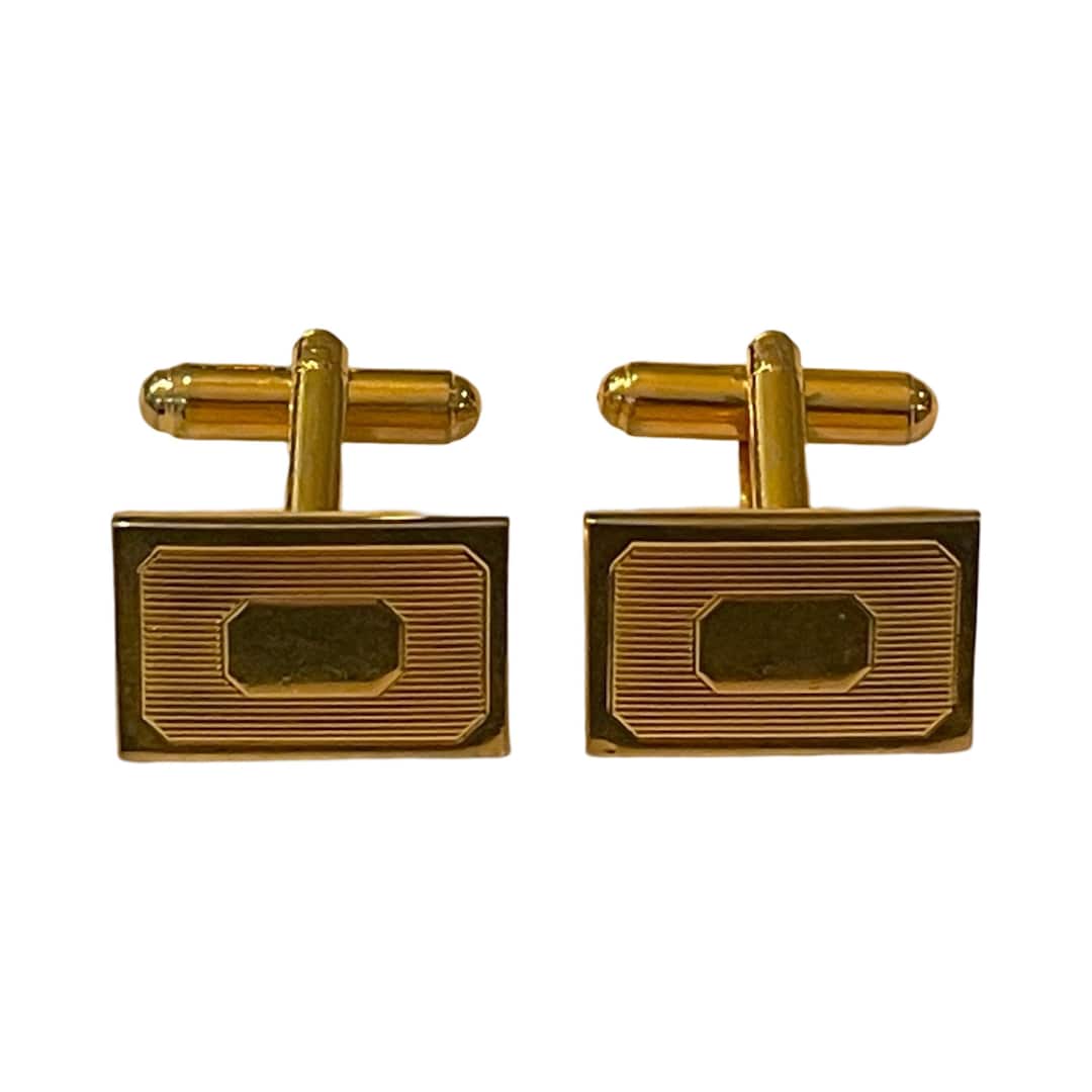 Vintage Gold Rectangle Cufflinks, Fancy Gold Whale Back Cufflinks ...