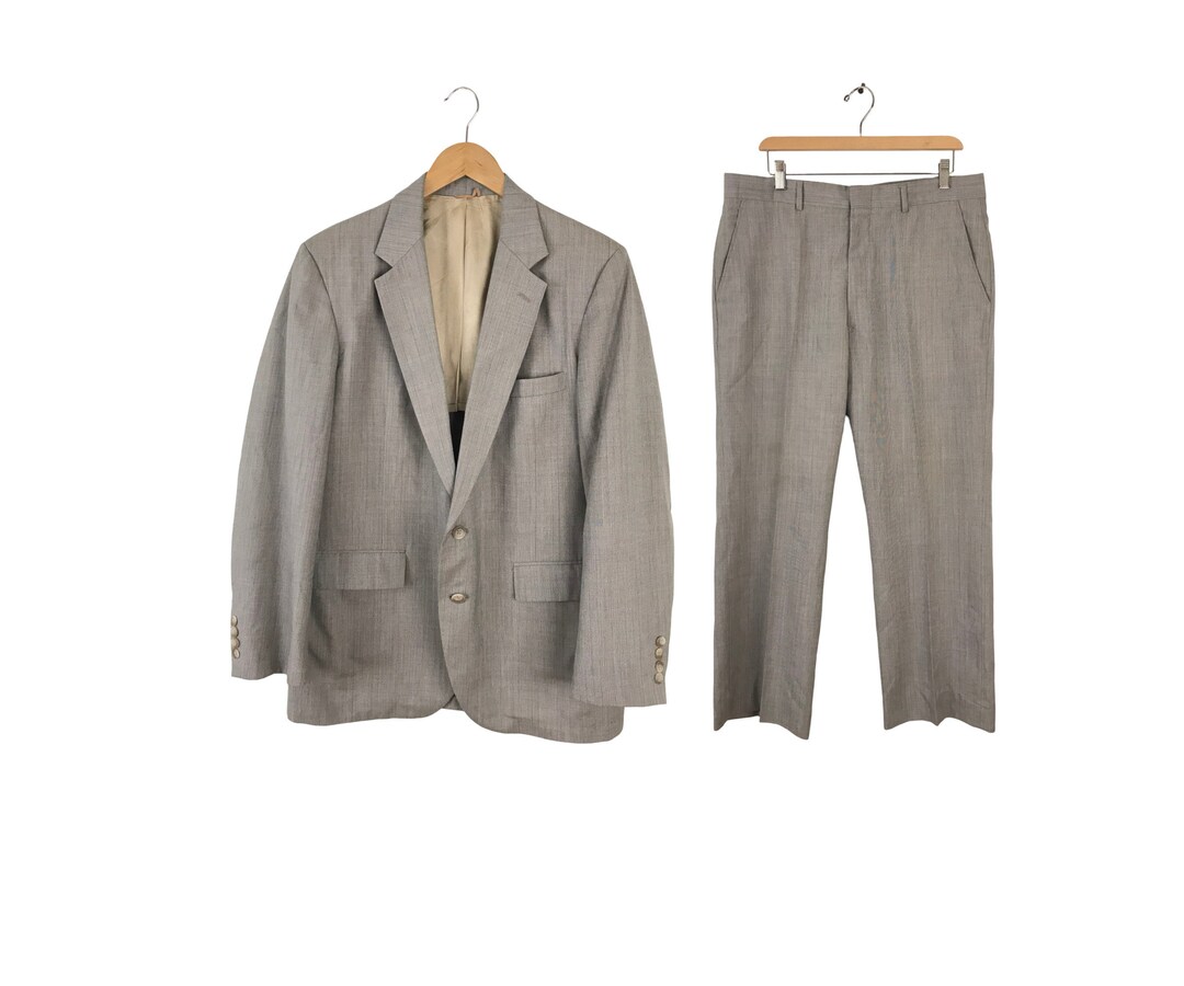 Vintage Men's Pinestripe Suite 1980s Light Gray Blue Two Piece Suit ...