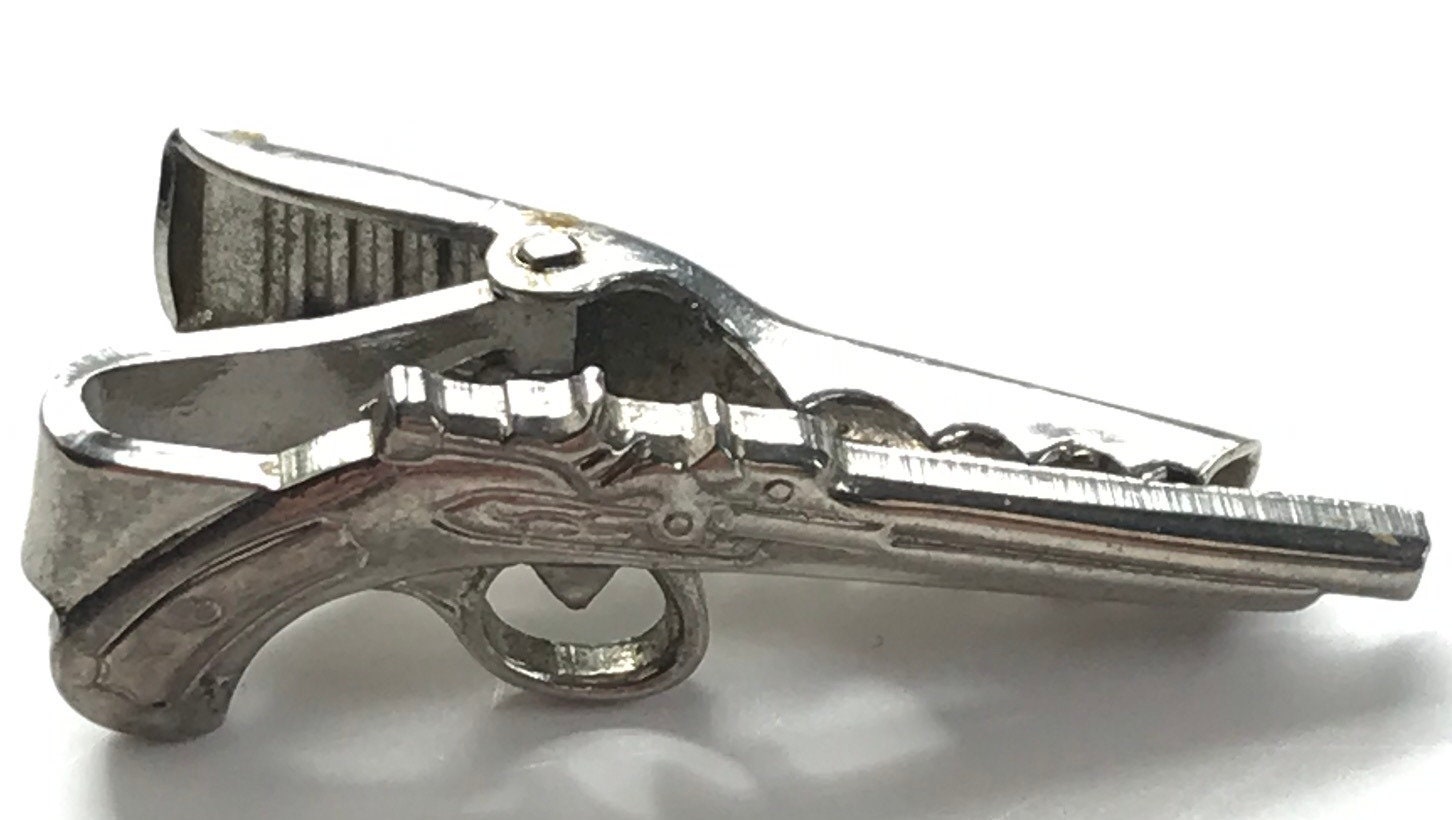 Vintage Flintock Gun Tie Clip, 1990s Gun Tie Bar, Silver Tie Clip, Old ...