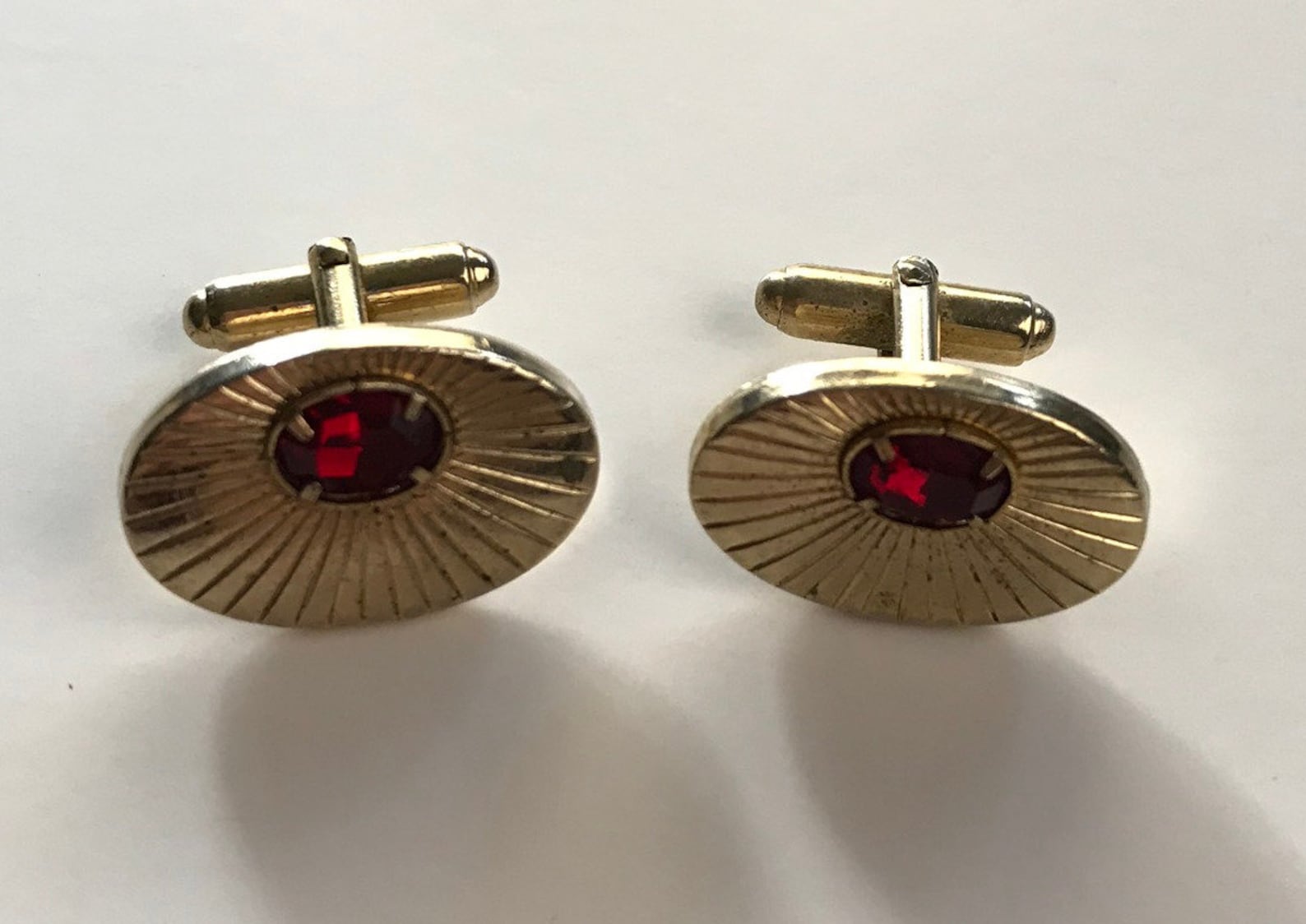 Vintage Gold & Red Jewel Oval Cufflinks, Classic Gold Fancy Dressy ...