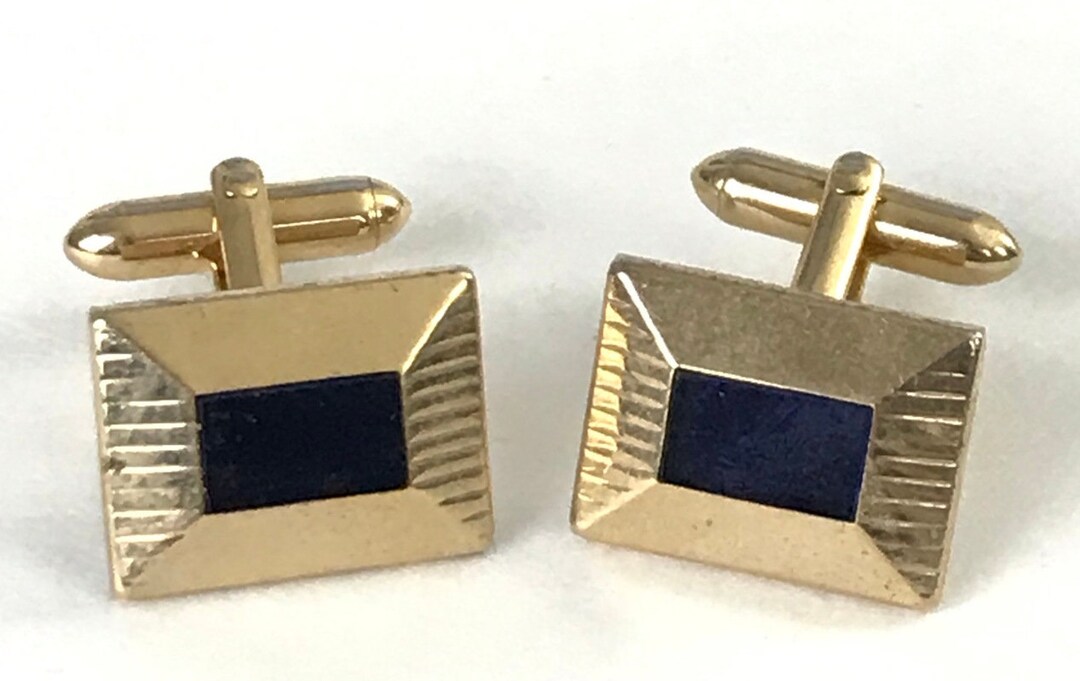 Vintage Gold & Black Rectangle Cuff Links, Classic Gold Whale Back ...