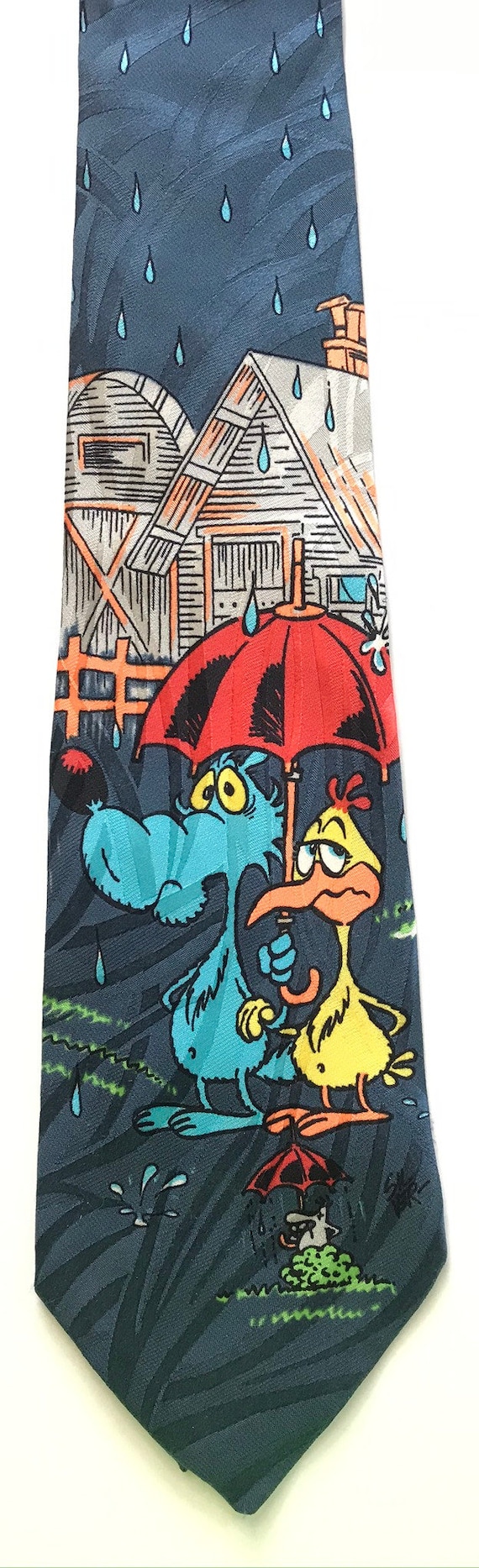 1993 Lupo Alberto Italian Comic Book Tie, Rain Scene … - Gem