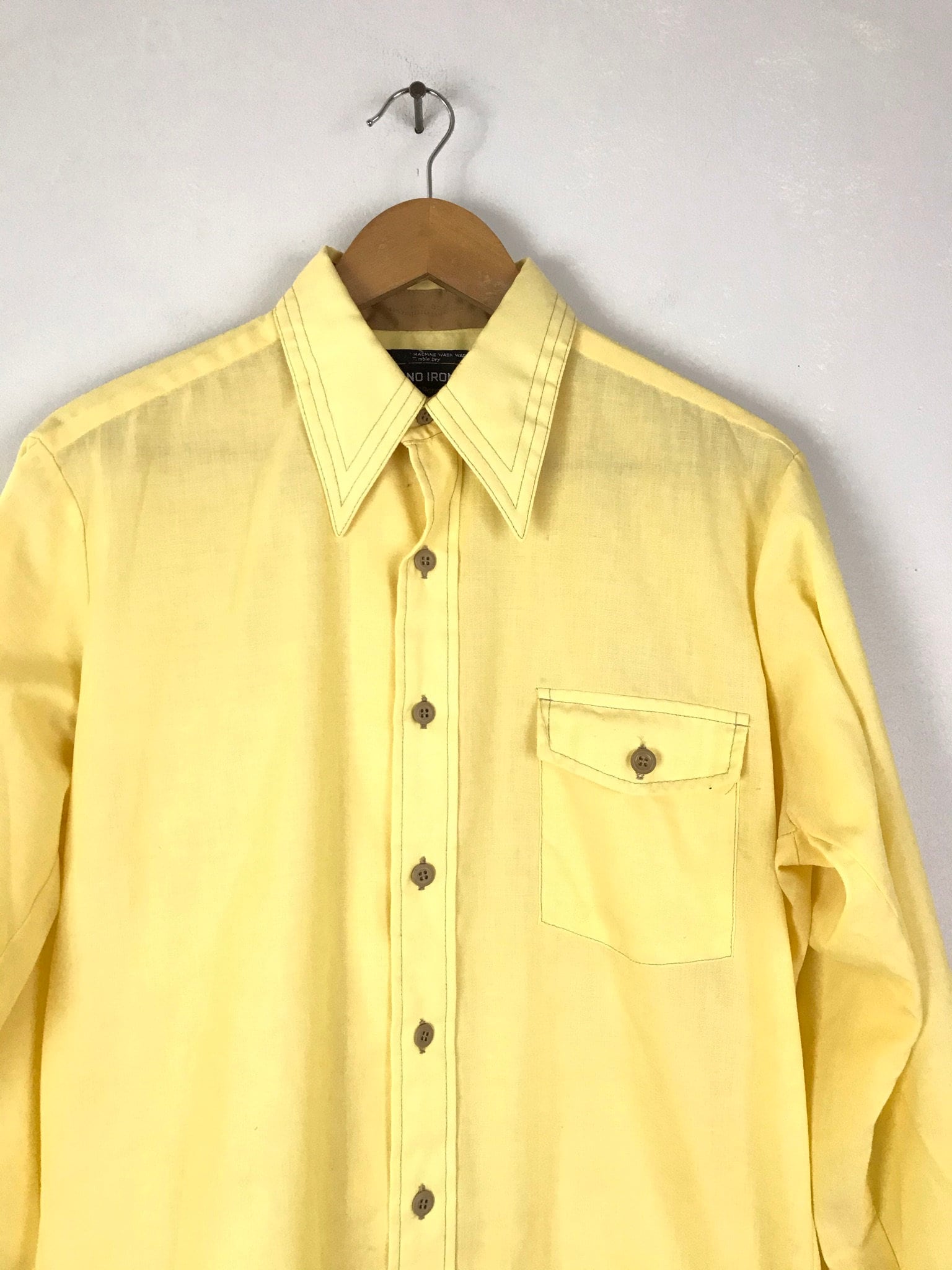 70s JC Penney Light Yellow Button Down Shirt Mens Size 15.5 32 Medium, Vintage Retro Bright ...