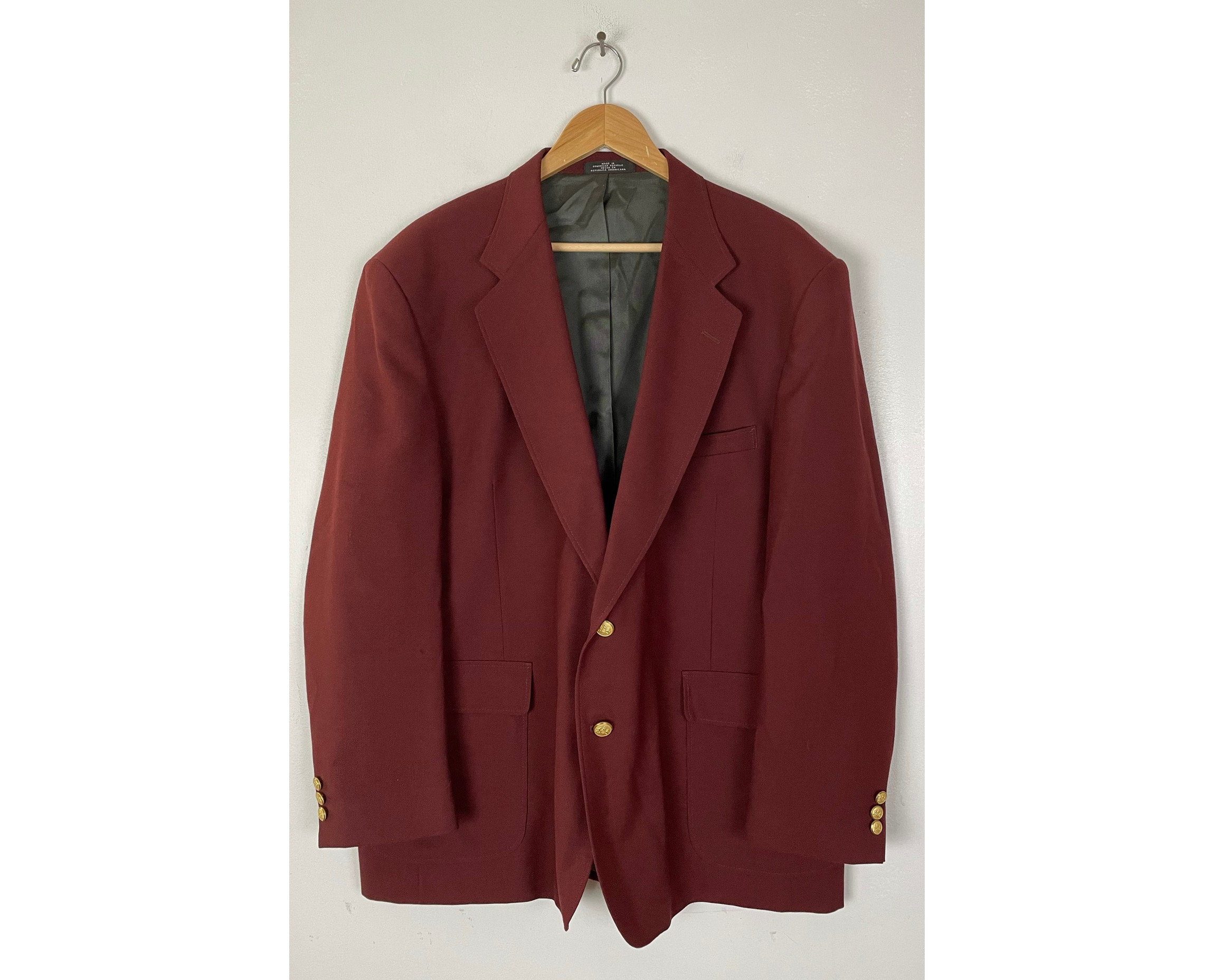 Vintage Mens Dark Red Blazer, Sport Coat Gold Buttons Mens Size 46R ...
