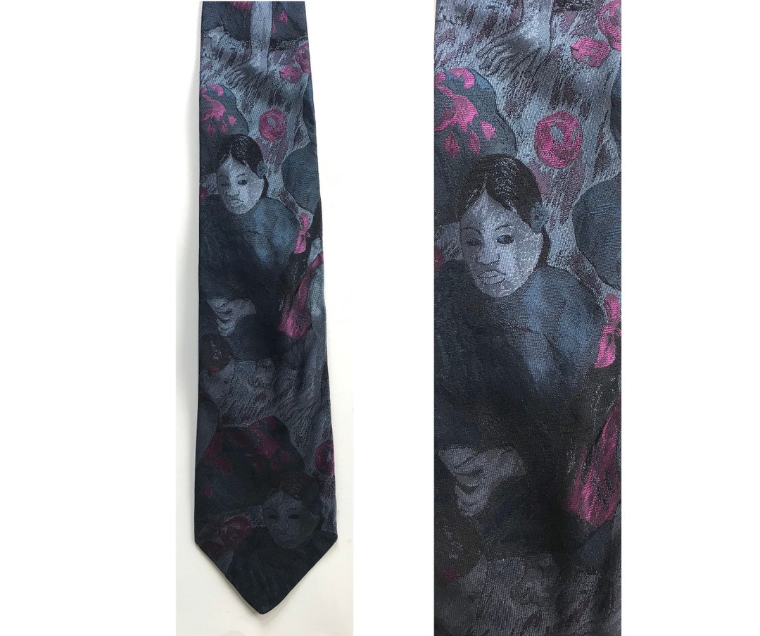 Vintage Mens Hawaiian Island People Tie, Hawaiian Girl Tie, Blue Purple ...