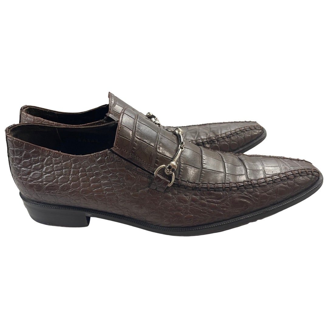 Vintage Dark Brown Snake Loafers Mens Size 8, Snake Leather Slip on ...